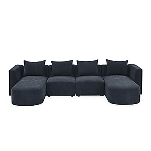 DEINPPA U Shape Modular Sectional Sofa, Minimalist Style Modular Couch, 4 Seat Cushion Couch with 4 Pillows for Living Room/Apartment, Bouclé Fabric, Black
