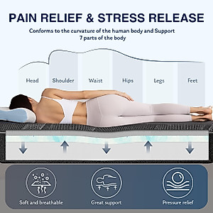 CH CHARME HOUSE Bamboo-Charcoal King Memory Foam Mattress 10 Inch, Liquid Gel Mattress for Cool Sleep and Relieve Pressure, Bed in a Box, Made in USA, 76”x80”x10”, Black