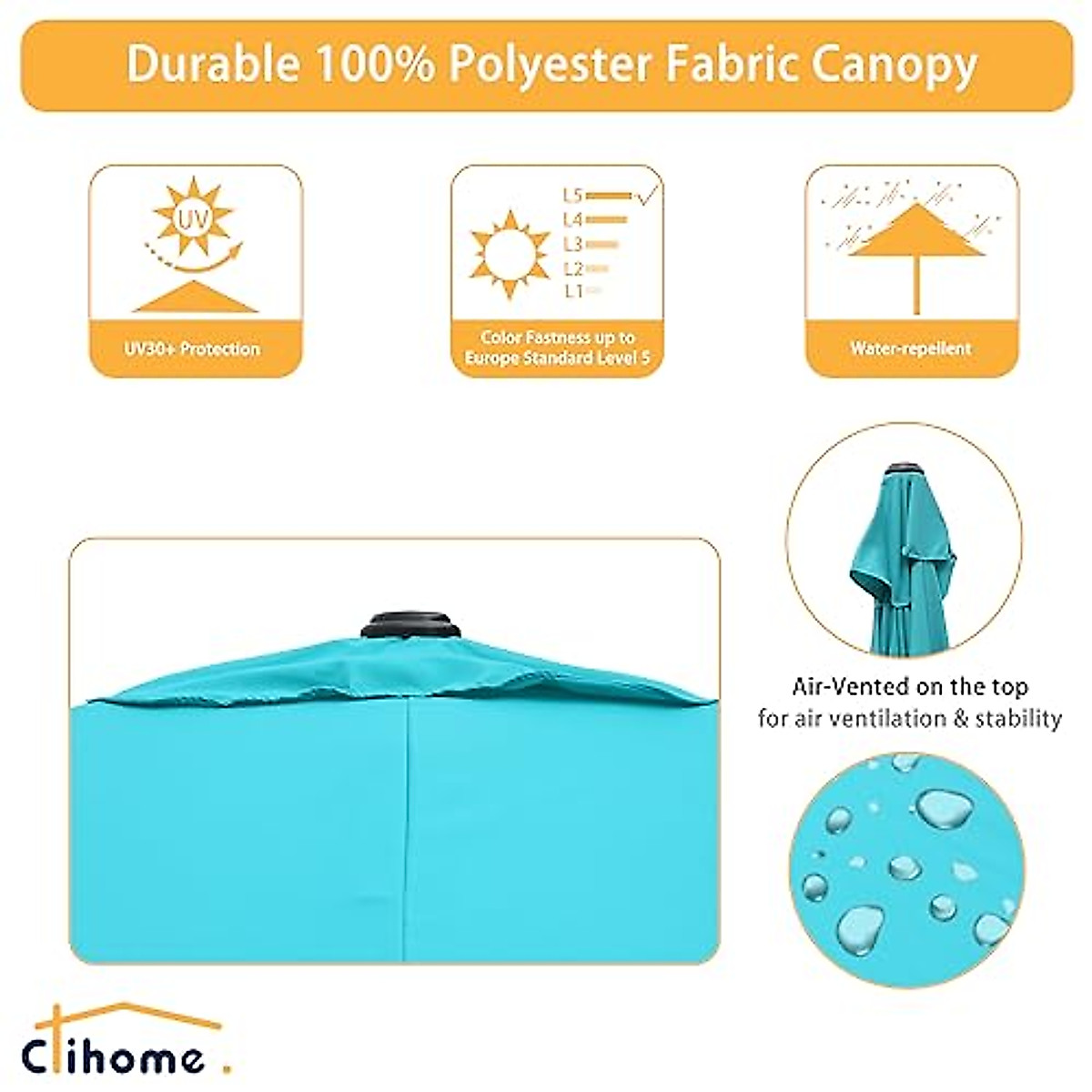 Clihome Patio Umbrella 10'x6'5 Rectangular Outdoor Umbrella Market Table Umbrella with Push Button Tilt and Crank for Patio Backyard Garden Deck Pool (Light Blue)