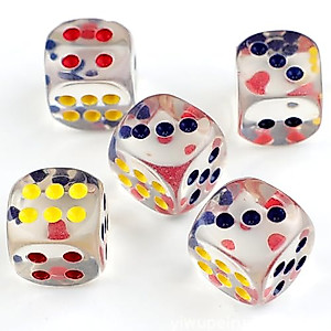 Accessories 22 Pack of 10 D6 Six Sided 16mm Clear Dice, Clear Points Crystal Sieve Bar Dice