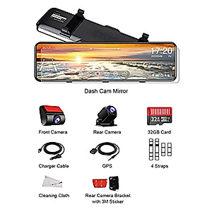 JOMISE Mirror Dash Cam with Detached Dual Camera,11" Full HD 1080P Front and Rear View Mirror Camera,Back up Cameras for Cars and Trucks,Night Vision,Parking Monitor, Free 32GB Card & GPS T860S