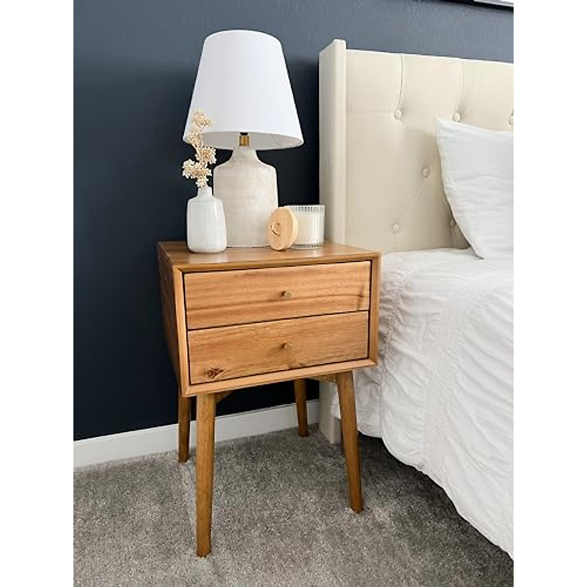 Nathan James Harper Modern Nightstand Side Accent or End Table with Storage Drawer, Set of 2, Oak Brown