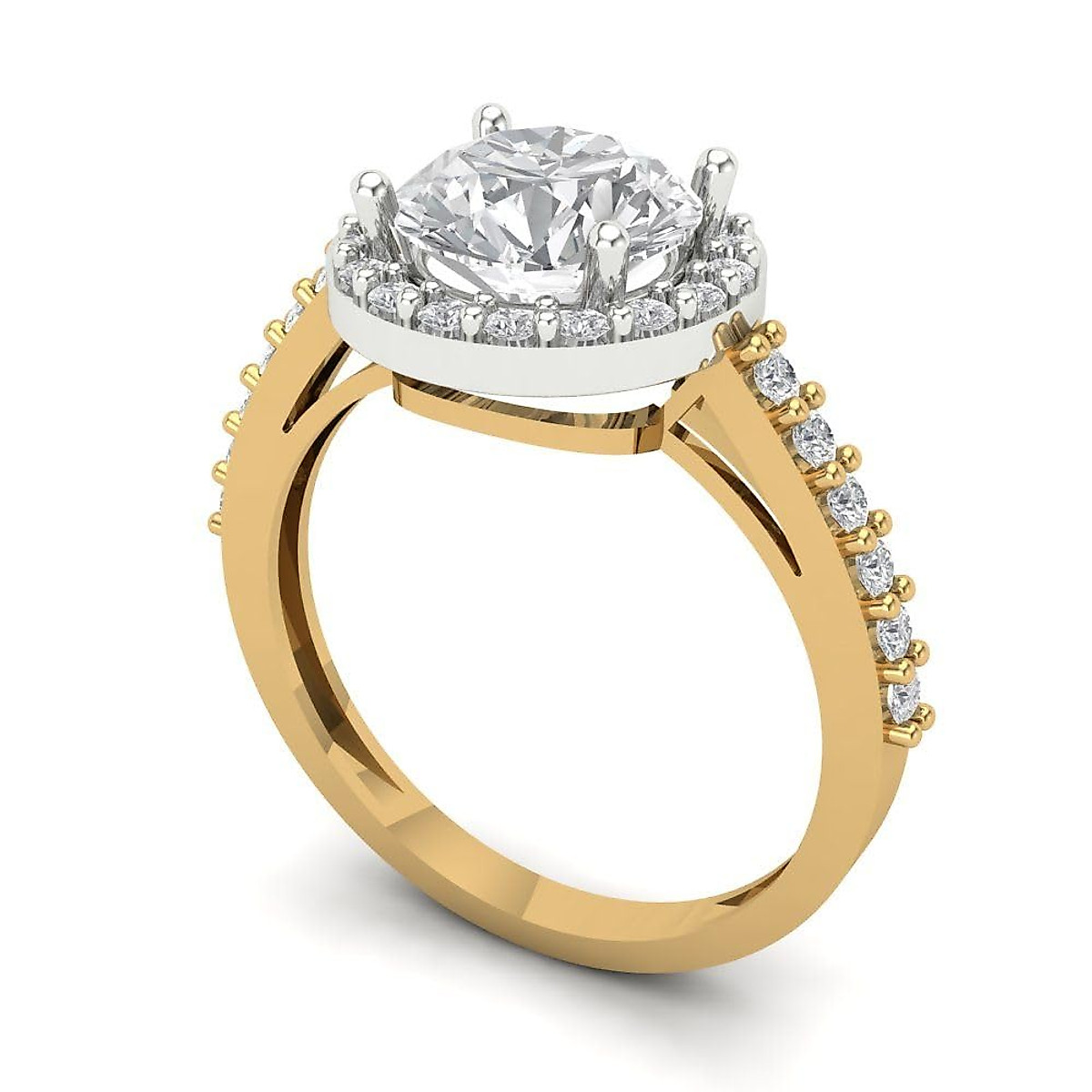 Clara Pucci 2.40 ct Round Cut Solitaire Halo Moissanite Designer Anniversary Bridal Engagement Ring 14k Yellow & White Gold 8.5