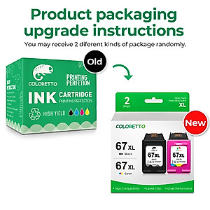 COLORETTO Remanufactured Printer Ink Cartridge Replacement for HP 67XL 67 XL to use with DeskJet 2755 2752 Envy 6052 6055 DeskJet Plus 4140 4155 4158 High Yield (1 Black , 1 Color) Combo Pack