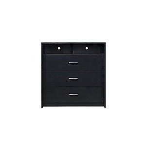 Hodedah 3-Drawer 1-Open Shelf 2 Compartments Dresser, Black