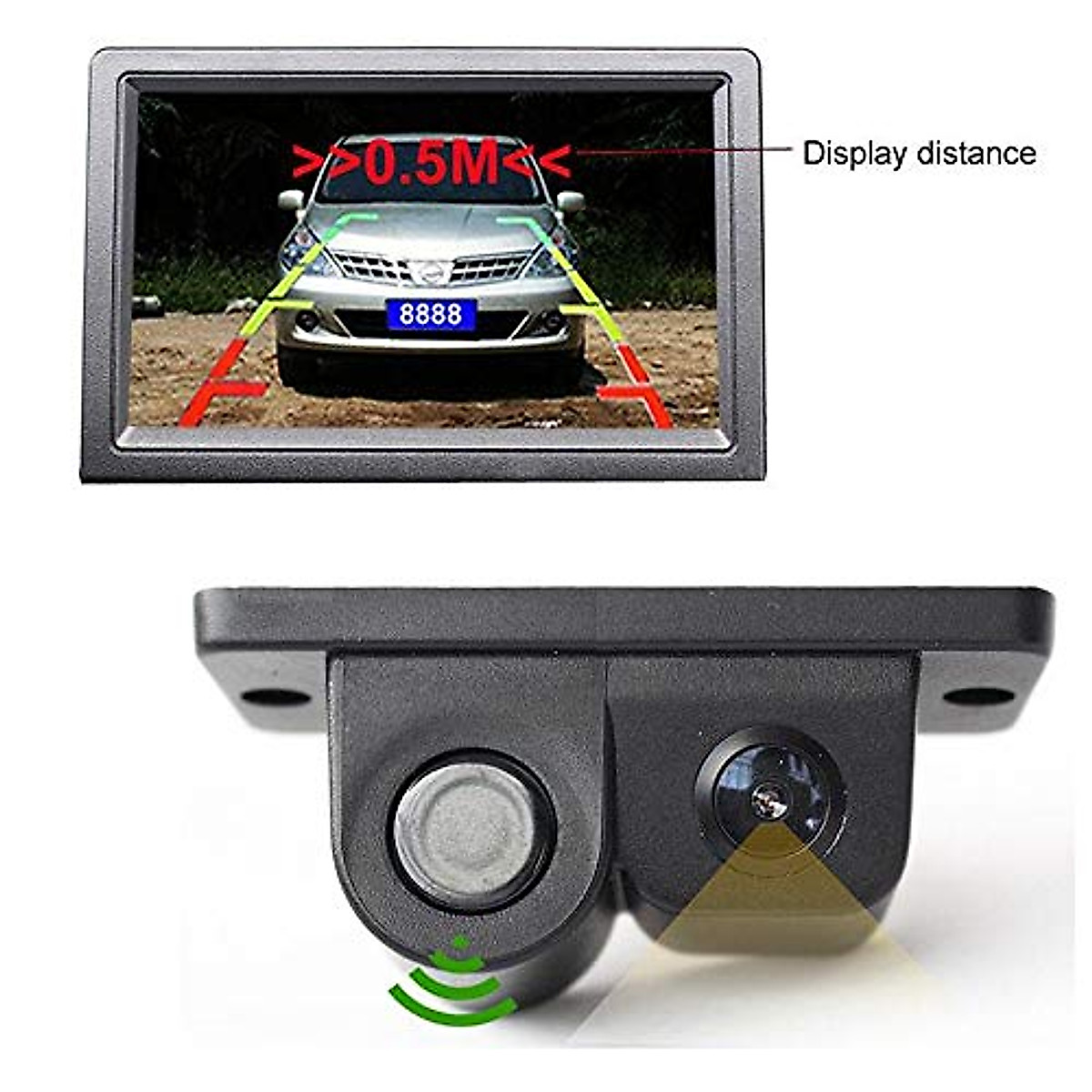 Polarlander Car Rear View Camera 2In1 Design Camera Parking Sensor Kit Auto Reversing Rearview Backup Parking Radar 170 Degree