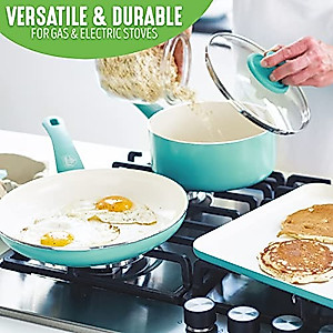 GreenLife Soft Grip Absolutely Toxin-Free Healthy Ceramic Nonstick Dishwasher/Oven Safe Stay Cool Handle Cookware Set, 4-Piece, Turquoise