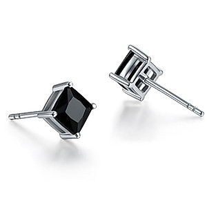 Unisex Princess cut Black Onyx 925 Sterling Silver Stud Earrings Platinum Plated Fine Jewelry for Men Women 5mm