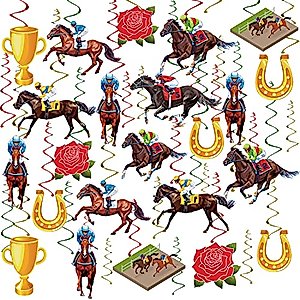 Kentucky Derby Hanging Swirls Party Decorations - Horse Racing Derby Race Hanging Cutouts Whirls Ceiling Supplies Decor