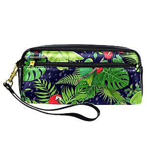 TBOUOBT Cosmetic Travel Bags, Makeup Case, Makeup Bag for Toiletries, Tropical Jungle Parrot Monstera Leaves