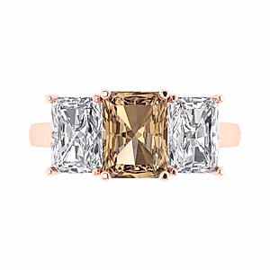 Clara Pucci 4.0ct Emerald Cut 3 Stone Solitaire Champagne Simulated Diamond Engagement Promise Anniversary Bridal Ring 18K Rose Gold 9.75