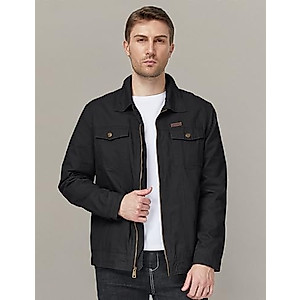 WenVen Men's Casual Cotton Jacket Canvas Military Field Jacket (B-Black,M)