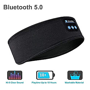 QXTEI Bluetooth 5.0 Wireless Headphones | Adjustable with Ultra-Thin Speakers | Helps with Calm Sleep | Use it During Yoga, Long Flights, Jog, Walk Washable Mesh Fabric (Black)