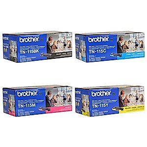 Brother TN115BK, TN115C, TN115M, TN115Y High Yield Black, Cyan, Magenta and Yellow Toner Cartridge Set