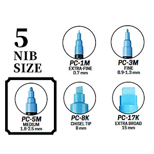 Posca Marker Acrylic Paint Pens Fine Point Tip width 1.8〜2.5mm 17 colors PC-5M, For Rock Painting, Fabric, Glass Paint, Metal Paint Including Pens Tip Refill PCR-5