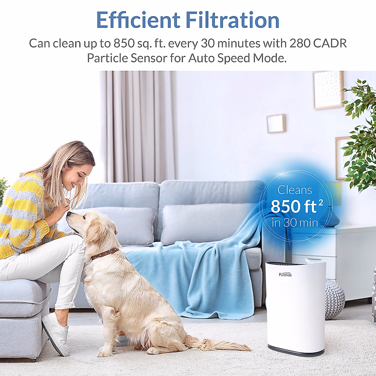 Purafide XP280 Veteran Owned 2-Yr H13 HEPA 3-stage filtration air purifier with Elegant Old Fashion Control Buttons for 1700 Sq Ft Coverage. Home, Bedroom, Pets, Dust (1, White)
