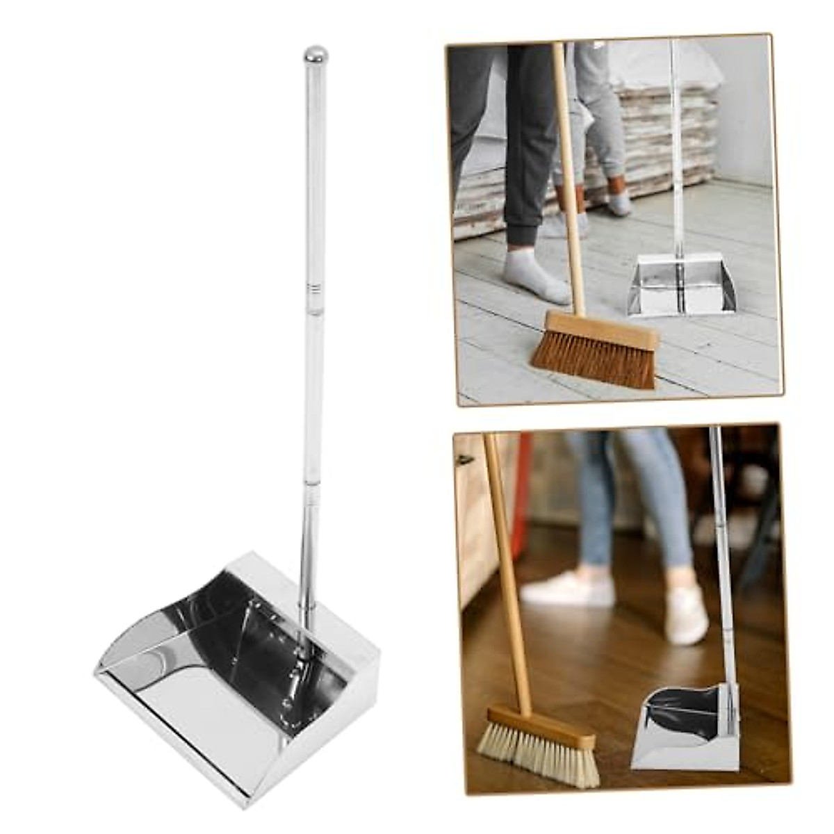 STOBAZA Stainless Steel Trash Shovel Kitchen Cleaning Shop Dustpan Long Handle Dustpan Upright Dust Pan Upright Lobby Dust Pan Industrial Dust Pan Handheld Garbage Dustpan Handled Silver