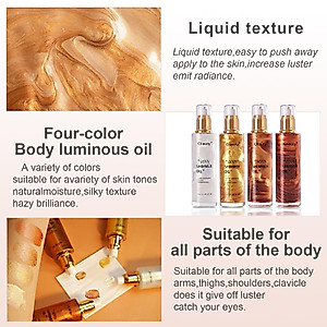 Shimmer Body Oil,Face and Body Liquid Luminizer Waterproof Moisturizing,Light Shimmer Glow Illuminator,Highlighter Makeup Liquid.(2.8 Fl Oz/#02-Gold)