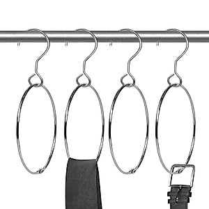 2 Pack Belt Organizer for Closet, Closet Hanger Organizer, Chrome Ring Hanger for Belts Ties Scarves and Accessory Storage