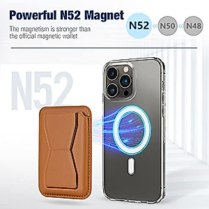 Tomorotec Wallet Phone Card Holder Compatible with MagSafe Apple iPhone 12/13/14 Series Easy Access Magnetic Synthetic Leather Phone Wallet Fits 3 Cards Phone Stand for Multiple Viewing Angles (Brown)