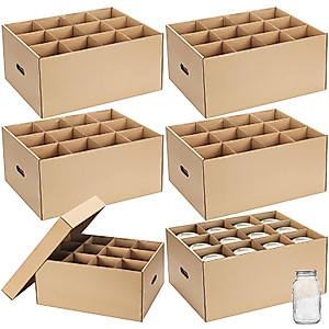 Menkxi 6 Pieces Regular or Wide Mouth Mason Jar Storage Box for 32 oz Mason Jars Canning Jar Storage Boxes with Handles and Dividers Stackable Mason Jar Storage Containers for Stacking (Natural Color)