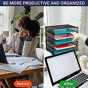 Desk Organizer Tray - Letter Tray in Black Metal Mesh for Organizing Files, Papers, Bills, Folders, Letters, Binders, and More. Desktop Paper Tray Rack for Home, Office, or School (5 Tier)