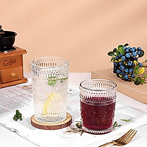 Amzcku Vintage Drinking Glass Set of 4, 10 oz - For Cocktails, Mixed Drinks, Whiskey, Beverage, Water, Milk and Juice…