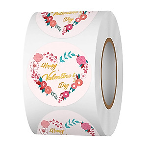 Acetiamin Happy Valentine's Day Sticker Roll, 500 PCS Heart-Shaped Label Stickers for Adults, 1.5 “ Gift Tag Stickers for Goodie Bags, Gift Favors Box, Envelope Seal, Cards, Party Supplies