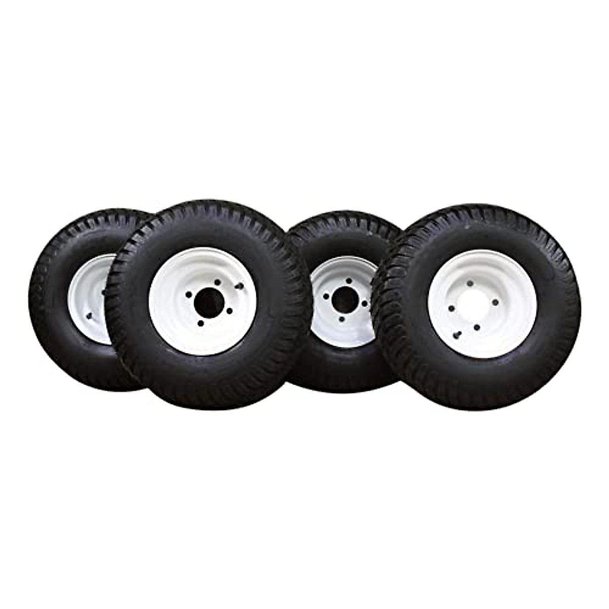 (Set of 4) White Steel Wheels with 18x9.50-8 4 Ply Turf Tires for Golf Cart and Lawn and Garden Equipment
