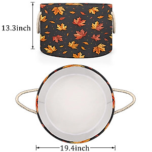 Round Storage Basket Orange Maple Leaves Fall Collapsible Large Clothes Toy Blanket Books Storage Bin Laundry Basket Organizer for Closet Shelf Living Room Nursery Bedroom Dorm