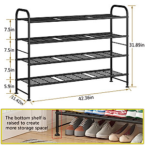 LINZINAR Shoe Rack 4 Tier Storage Organizer for Closet Entryway Metal Black