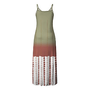 Women's Summer Casual Sleeveless Dress V Neck Spaghetti Strap Maxi Long Dress Color Block Printed Beach Sun Dresses Green