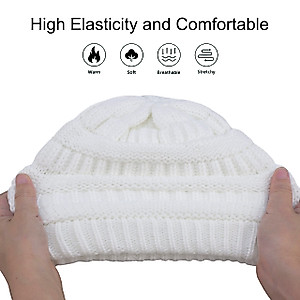 Muryuobao Toddler Kids Girls Boys Knitted Winter Hat Gloves Set Warm Fleece Lined Hats Baby Cable Skull Beanie Cap Mittens Set White Small