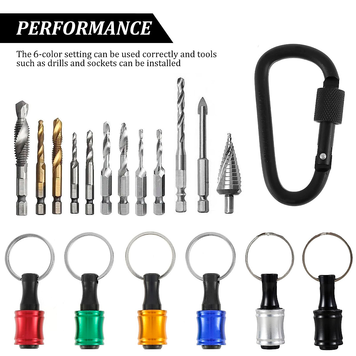 TKSDWBLTY 18Pcs 1/4inch Hex Shank Bit Holder Portable Socket Drill Bit Holder Quick Change Aluminum Alloy Long and Short Drill Bit Holder Extension Bar Keychain Drill Bit Holder for Drill Bit