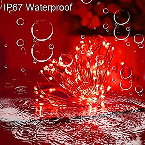 YAOZHOU Red Solar Christmas String Lights Outdoor Waterproof Decorations 100 LED（2 Pack） 8 Modes Copper String Lights Fairy Lights for Valentine's Day, Garden, Patio, Fence, Balcony