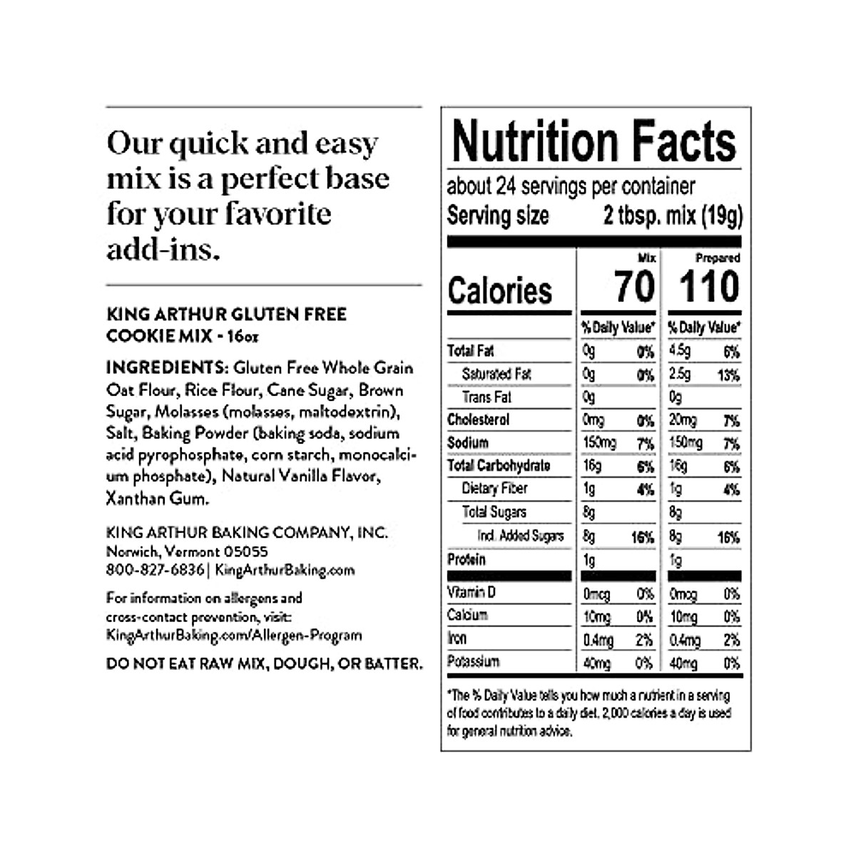 King Arthur Baking Company, Cookie Mix, Gluten-Free Oat Flour, 16 Oz, 1 Count