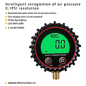Moioee Car Digital Tire Pressure Gauge, High Precision 0.1 Display Resolution, 3-255PSI LCD Backlight Tire Pressure Gauge, Copper Tyre Air PSI Meter, Car Accessories for Motorcycle SUV Truck (1/8)