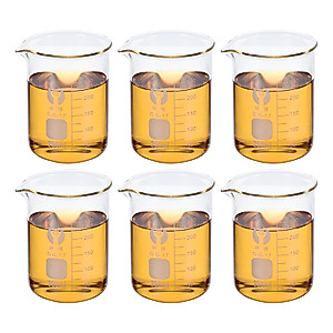 PATIKIL 250ml Low Form Glass Beaker, 6 Pack 3.3 Borosilicate Glass Graduated Printed Scale Measuring Cups with Spout for Kitchen Lab Liquids