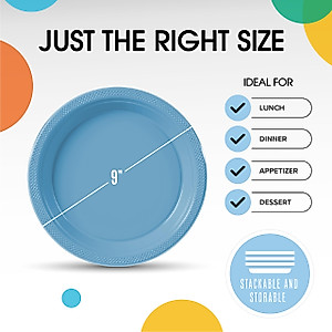 Exquisite 9 Inch. Dinner Plates Light Blue Plastic Plates Disposable, 50 Count Plate Set, Disposable Plates For Party, Heavy Duty Plastic Plates Disposable, Plastic Plates For Party, Party Plates