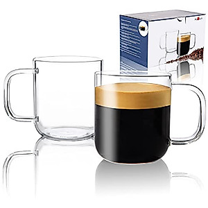 Aquach Glass Mugs 16 oz Set of 2, Large Clear Glass Cup with Handle for Hot/Cold Coffee Tea Beverage, Thicker Quality