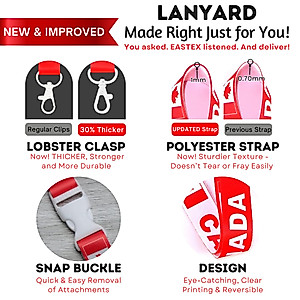 EASTEX Canada Flag Lanyard Keychain - Canadian Flag Lanyards for Keys Badges ID Fob Passport - Red and White Reversible ID Card Holder Keychain for Women Men Gift Souvenir (1 Canada Lanyard)