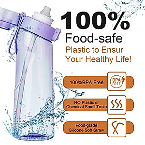 NEWNAN Fruit Fragrance Water Bottle, New Portable Scent Water Cup Flavor Pods for Airs Up, Sports Water Cup Suitable for Outdoor Birthday Gift(500ml purple+7 Rings)