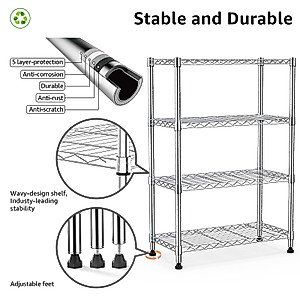 MZG Storage Shelving Steel Heavy Duty 4-Tier Utility Shelving Unit Steel Organizer Wire Rack for Home,Kitchen,Office,Chrome (13.7" D x 29.5" W x 47.2" H)