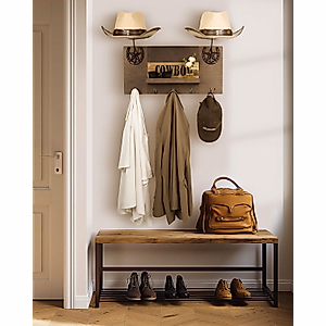 Cowboy Hat Holder for Wall with Shelf and 5 Hooks Western Cast Iron Hat Rack Rustic Wood Cowboy Hat Hanger for Entryway Closet Western Wall Decor Hat Hooks 25.6x11.8x6.5 in Men's Christmas Gift