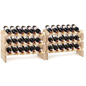 HAPPYGRILL Wood Wine Rack 36 Bottle Stackable Storage Stand Wine Display Shelves