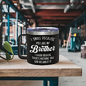 FROOBLEQUIRK 14 Oz Tumbler for Brother – Christmas, Birthday Present from Sister or Brother, Funny Drinkware for Him