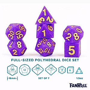 FanRoll 16mm Sharp Edge Silicone Rubber Poly DND Dice Set: Regal Ricochet, Role Playing Game Dice for Dungeons and Dragons