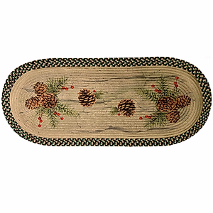 Rivers Edge Products Pine Cone Braided Rug, 48 Inch Oval Shaped Indoor Area Rug, Use for Bedroom Rug or Kitchen Rug, Circle Rug, Round Rug, Oval Rug, Cabin Decor, Pine Cone and Berries