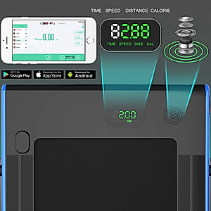 GYMAX Walking Pad, 2.25HP Foldable Treadmill with LED Display, Remote & Smart App Control, 2 in 1 Under Desk Treadmill, Portable Compact Folding Treadmill for Small Space/Home/Office (Shiny Blue)