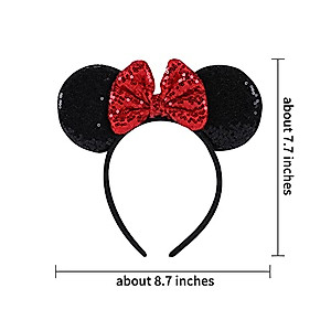 ZYTJ 2 Pcs Mouse Ears Headbands,Shiny Bows Mouse Ears Headbands, A Perfect Addition to Your Trip Essentials and Accessories for Women red